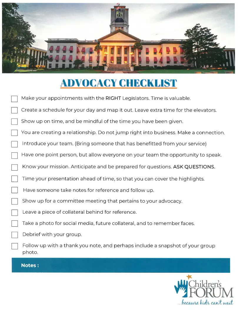 Advocacy Checklist Handout - Children's Forum