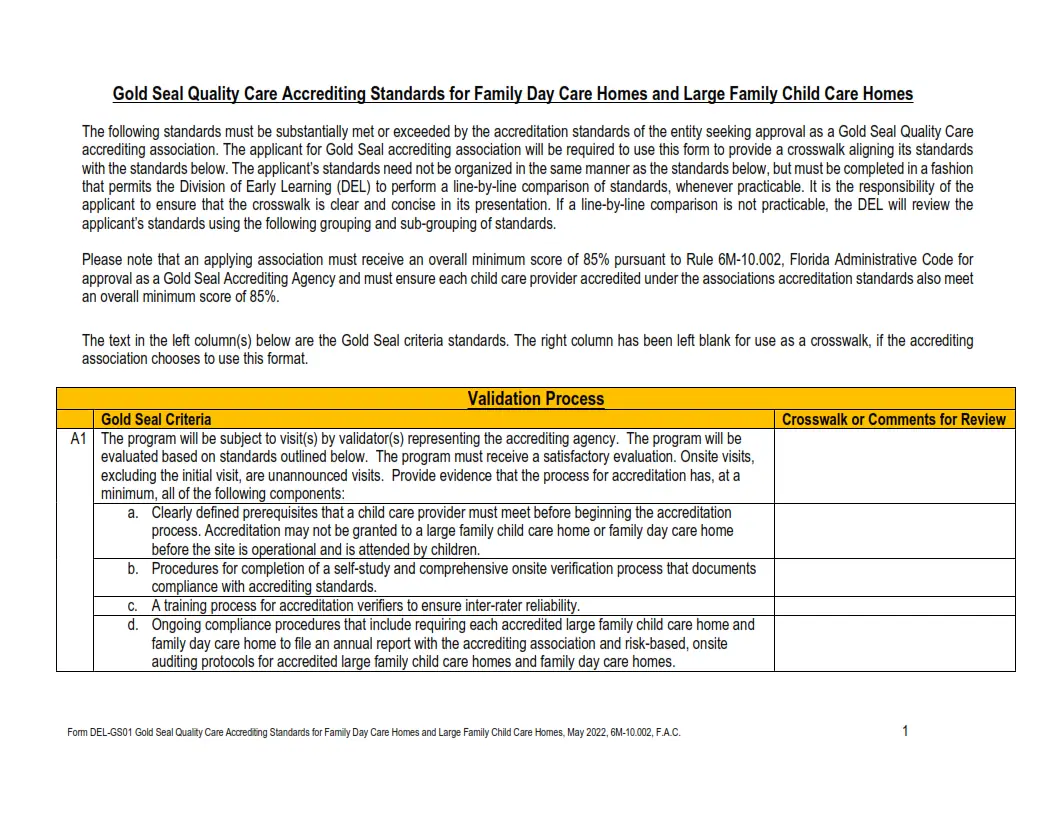 Form DEL-GS01 FDCH_LFCCH Accrediting Standards - Family Day & Large ...